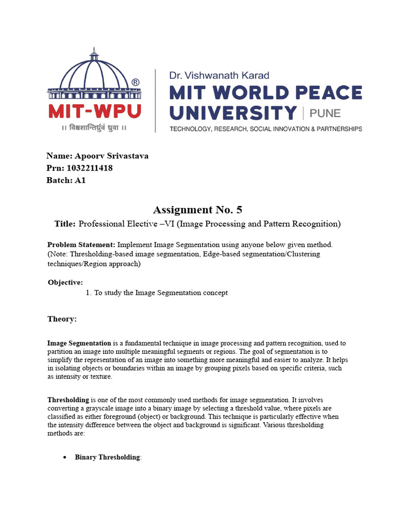 Assignment No. 5: Name: Apoorv Srivastava PRN: 1032211418 Batch: A1 | PDF