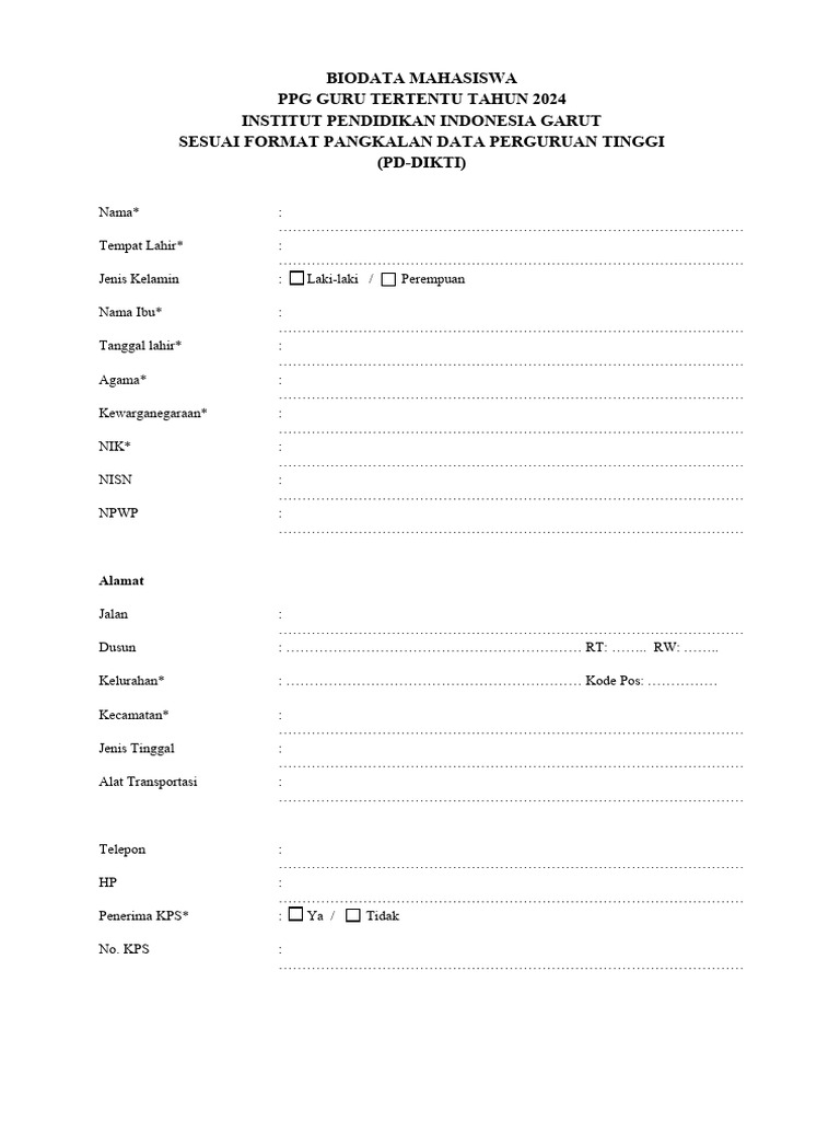 Biodata PPG Guru Tertentu Ipi Garut | PDF
