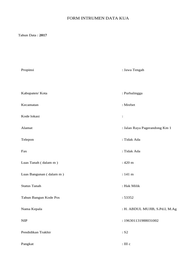 Form Intrumen Data Kua | PDF
