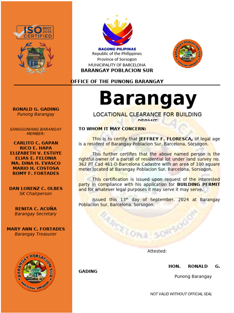 Locational Clearance For Building Permit | PDF