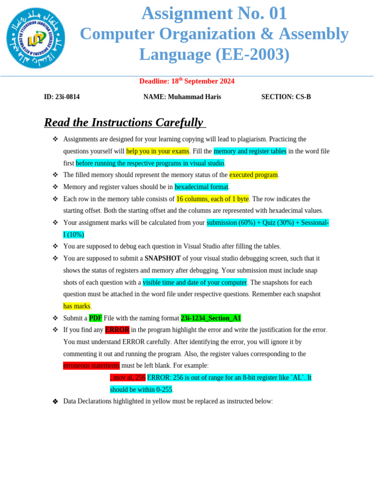COAL Assignment1 | PDF