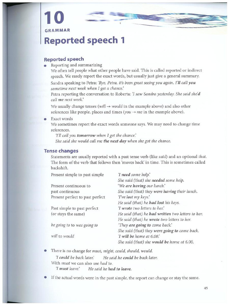 Reported Speech B1 | PDF
