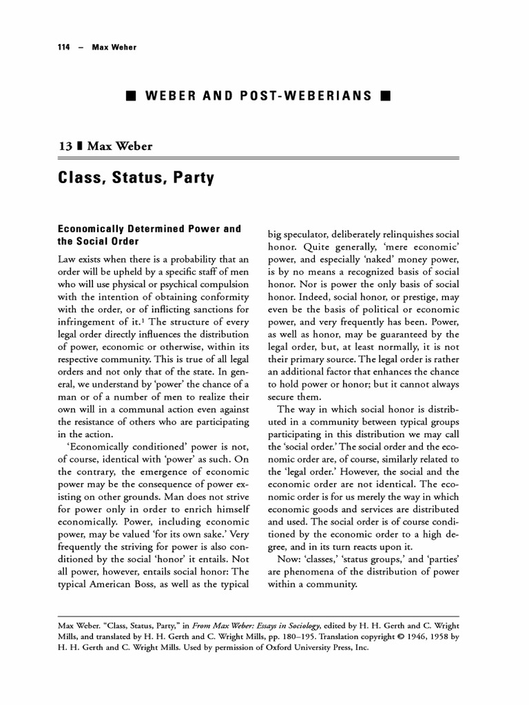 2) Class, Status and Party Max Weber (ER) | PDF