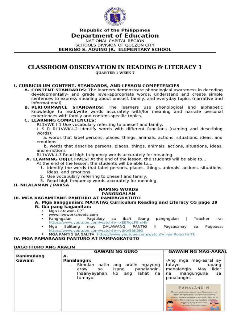 Reading & Literacy Week 6 | PDF