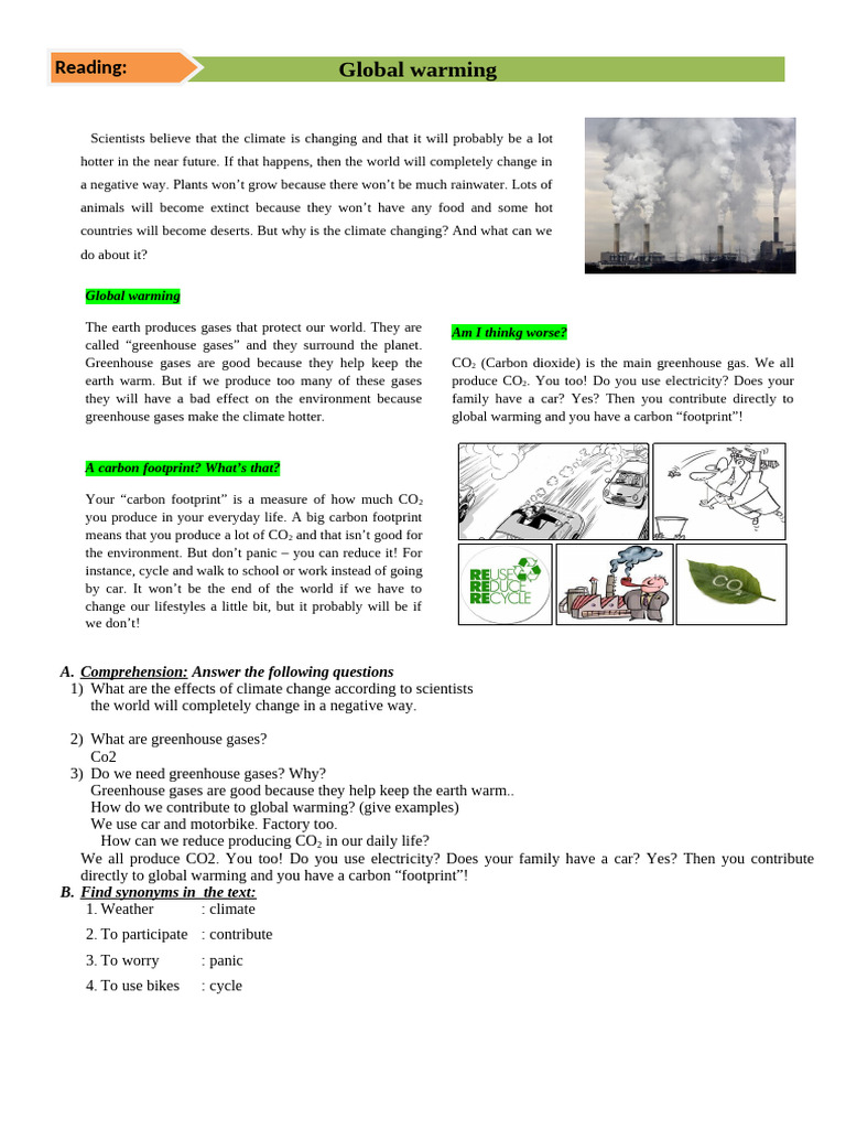 Environment Reading Comprehension Exercises | PDF