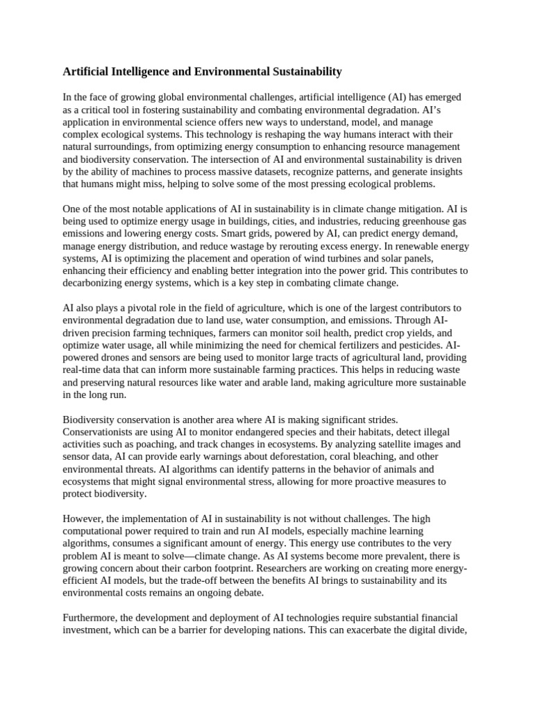 Artificial Intelligence and Environmental Sustainability | PDF