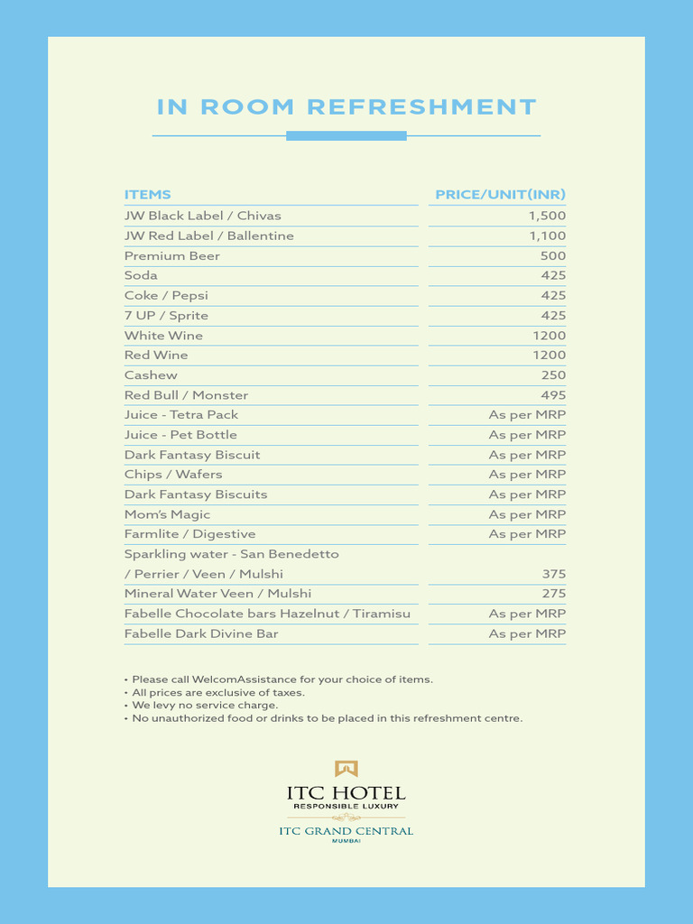 In-Room-Refreshment-ITC Grand Central | PDF
