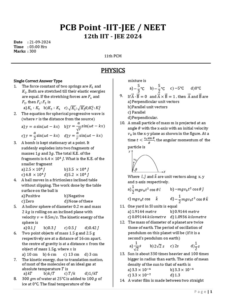 11th PCM 21-09-2024 Q.P | PDF