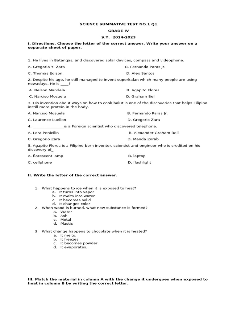 Science Summative Test | PDF