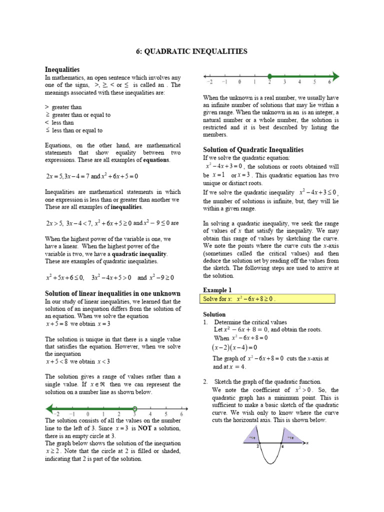 06 Quadratic Inequalities | PDF
