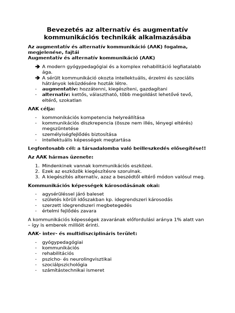 Bevezetés Az Alternatív És Augmentatív Kommunikációs Technikák ...