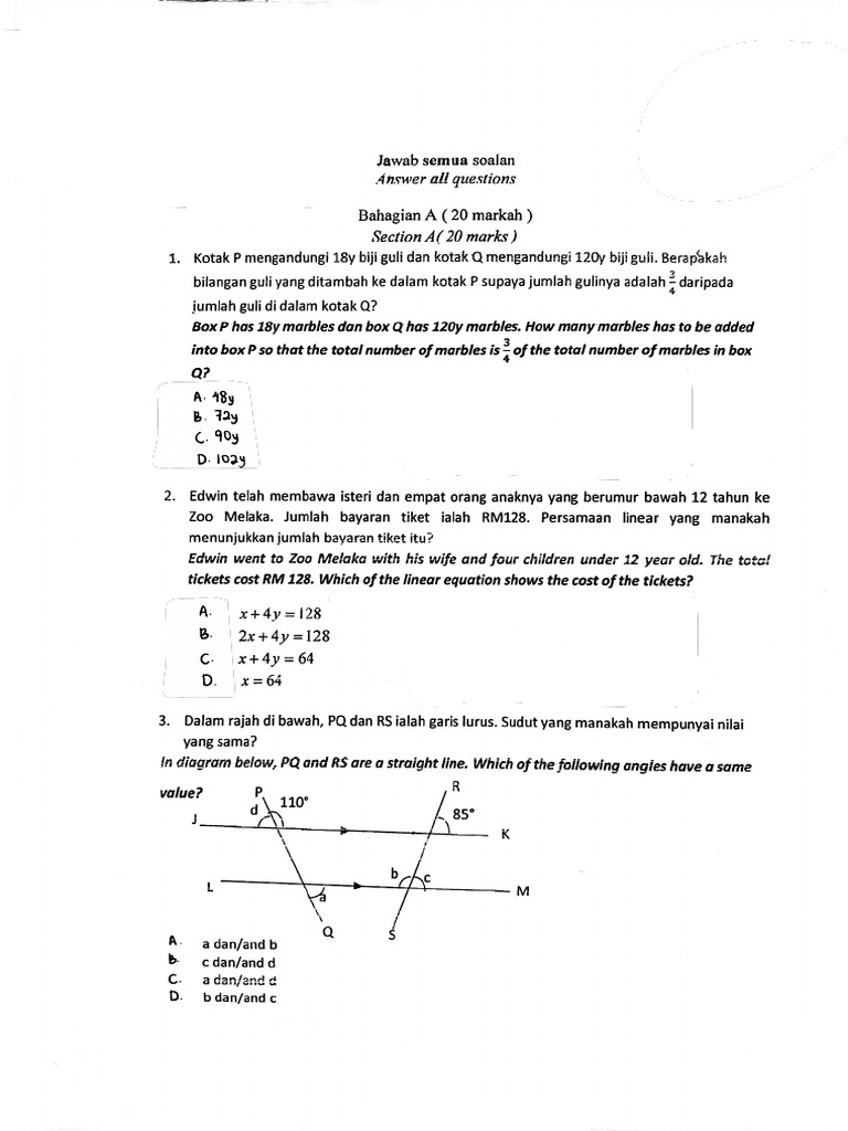 UASA Matematik Tingkatan 3 - @NotaPT3KSSM | PDF