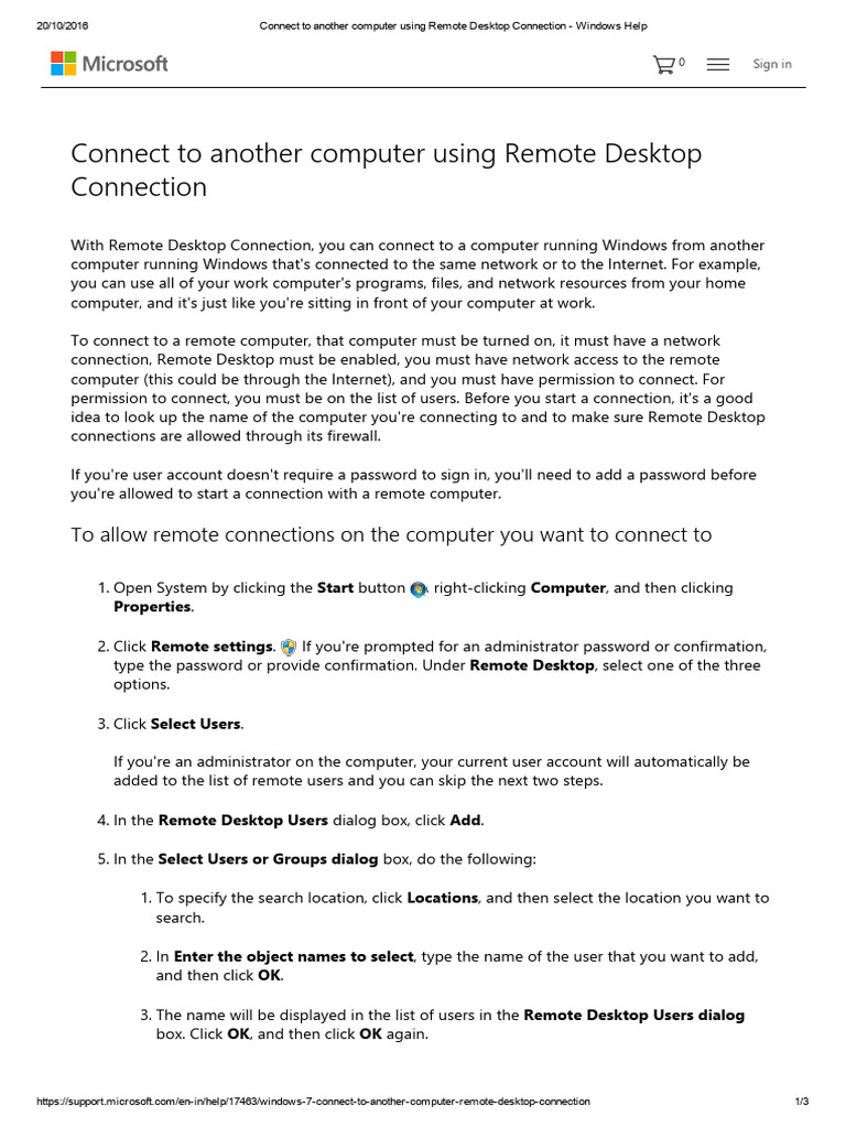 Remote Desktop Connection - Windows Help | PDF