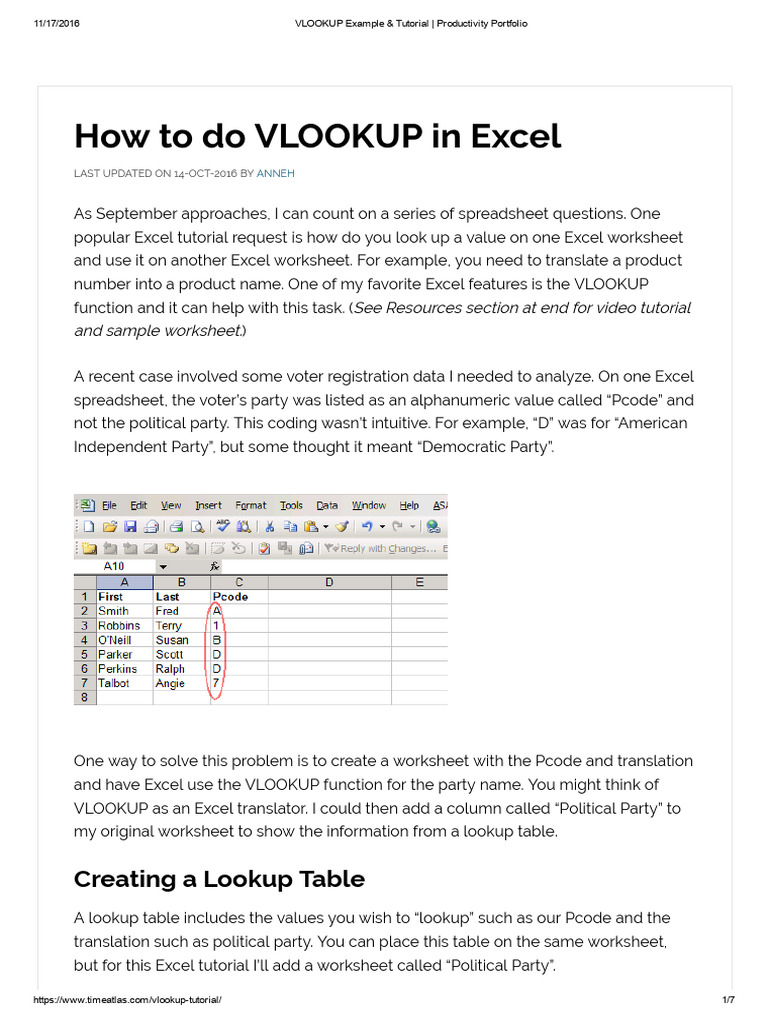 VLOOKUP Example & Tutorial - Productivity Portfolio | PDF