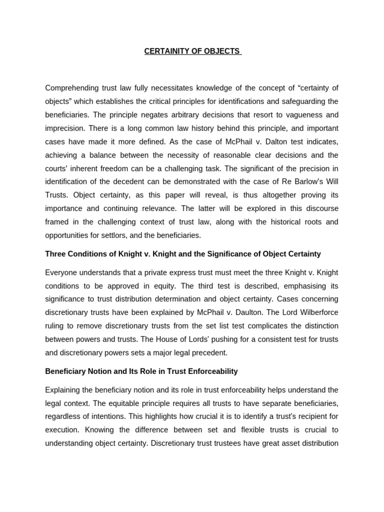 Certainity of Objects | PDF | English Trust Law | Finance & Money ...
