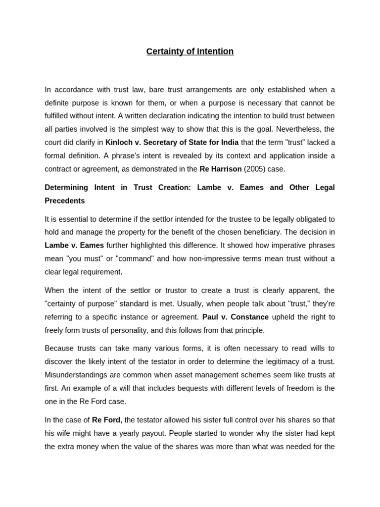 Certainty of Intention | PDF | English Trust Law | Inheritance