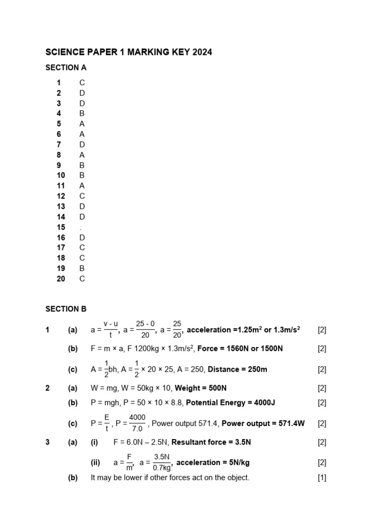 Science Paper 1 Marking Key 2024 | PDF