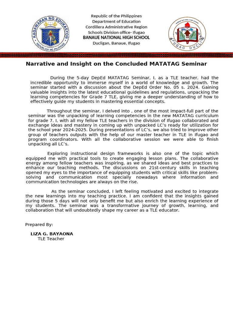 Narrative On Matatag Seminar | PDF | Teachers | Behavior Modification