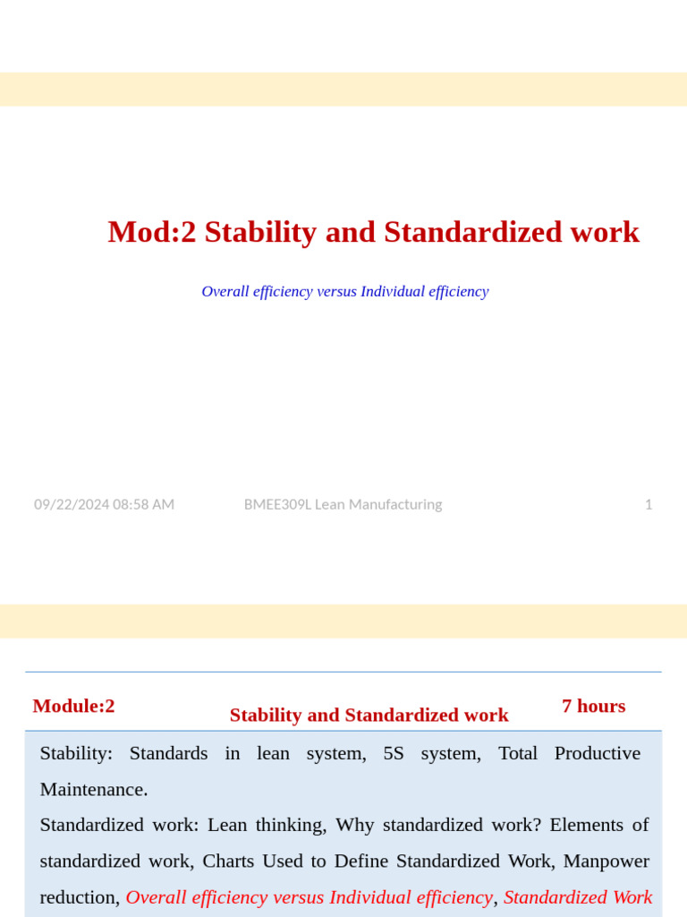 12-Overall Efficiency Versus Individual Efficiency, Standardized Work ...