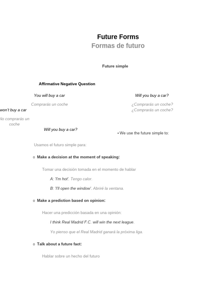 Grammar Unit 5 - Future Tenses | PDF