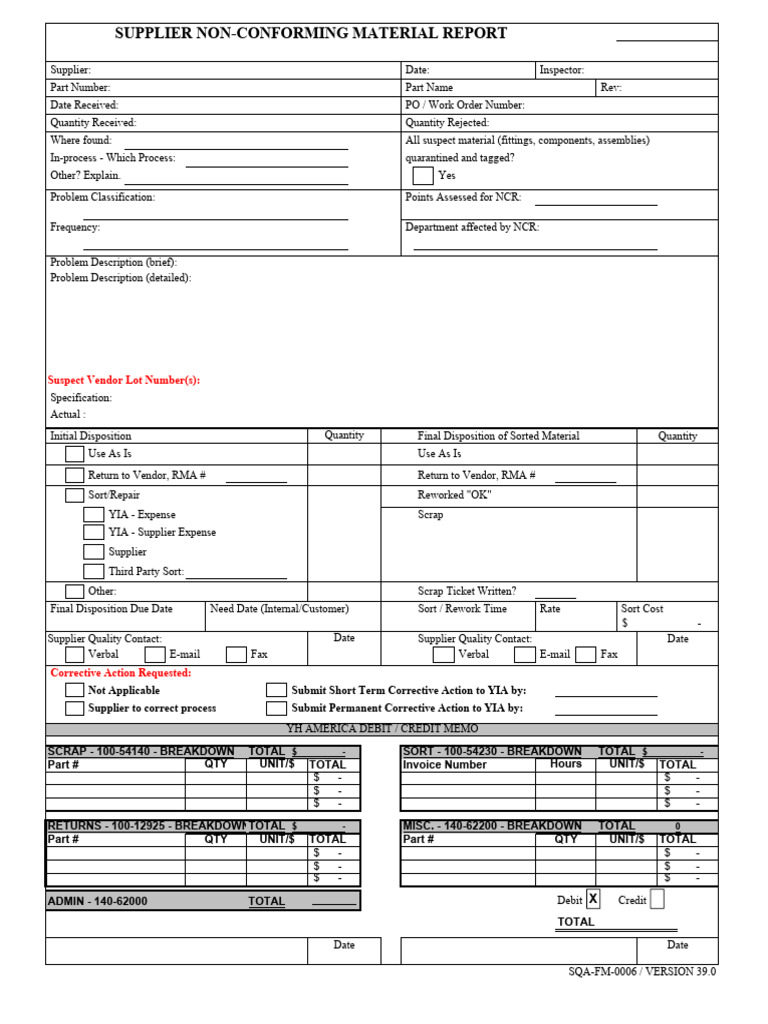 Supplier Non-Conforming Material Report (SNCR) Form | PDF