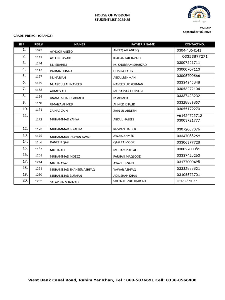 Student List New Session 24-25 Updated 02.09.2024 | PDF