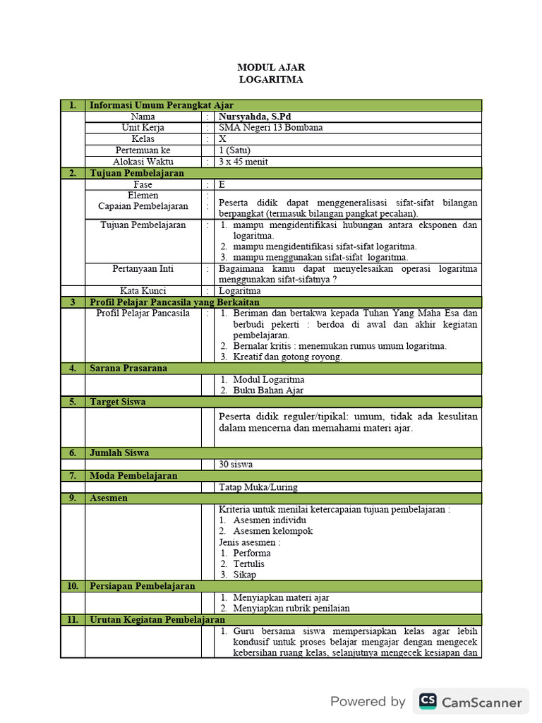 Modul Ajar Logaritma (Nursyahda) | PDF