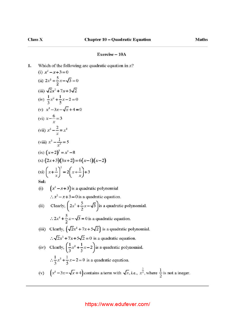 Chapter 10 Quadratic Equations | PDF