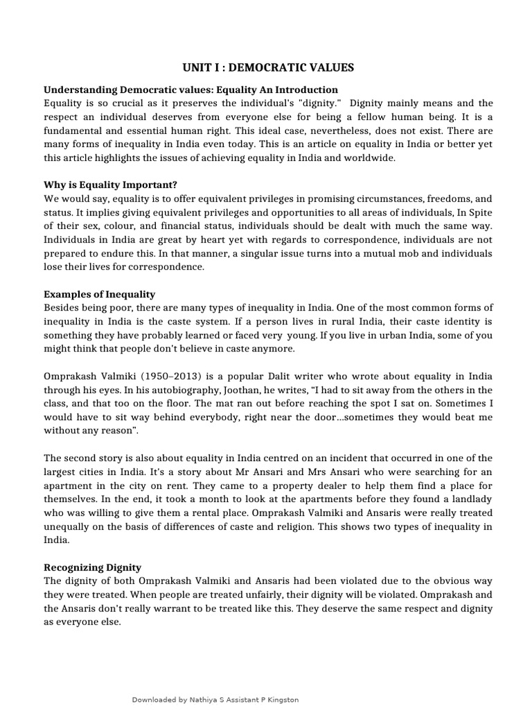 Unit 1 Democratic Values | PDF | Religious Pluralism | Social Science