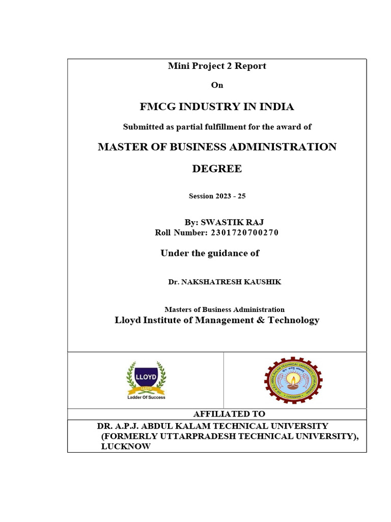 FMCG Mini Project @swastik Raj | PDF