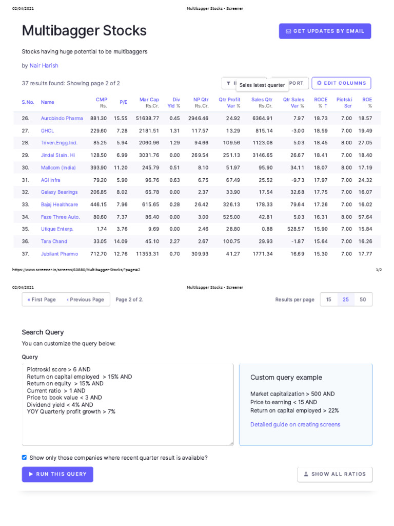Multibagger Stocks - Screener2 | PDF