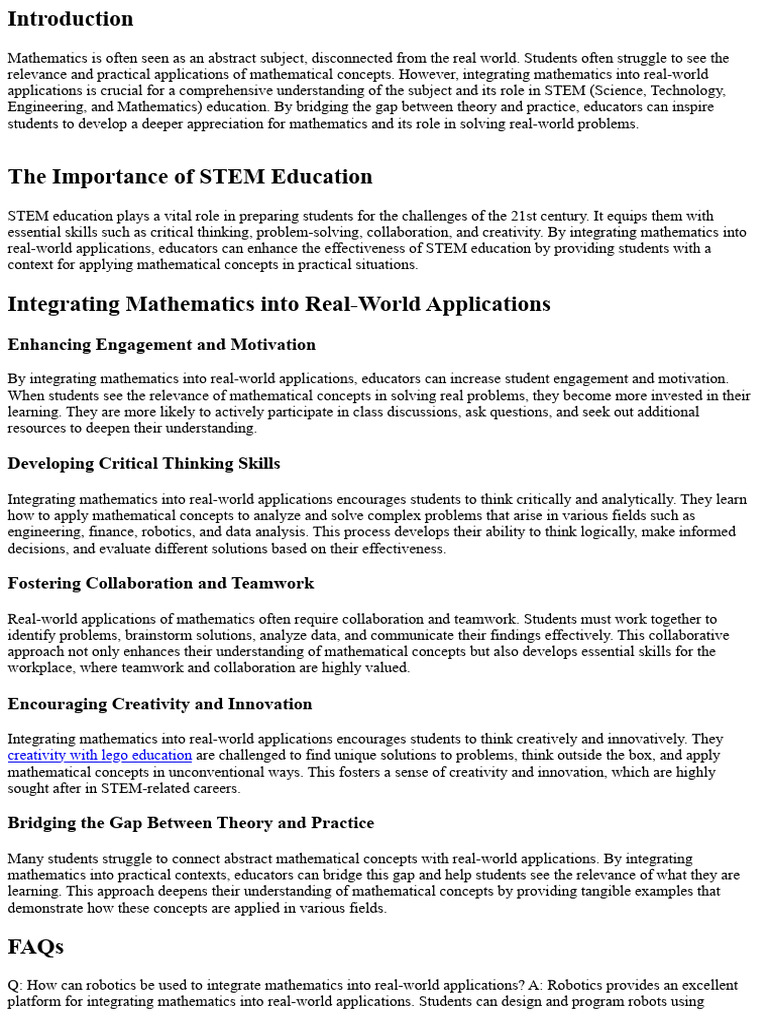 Integrating Mathematics Into Real-World Applications in STEM Education ...