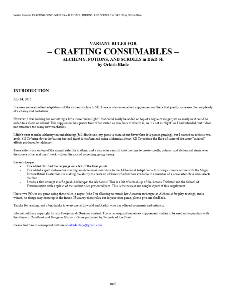 Alchemy and Scrolls Variant Rules 5E | PDF