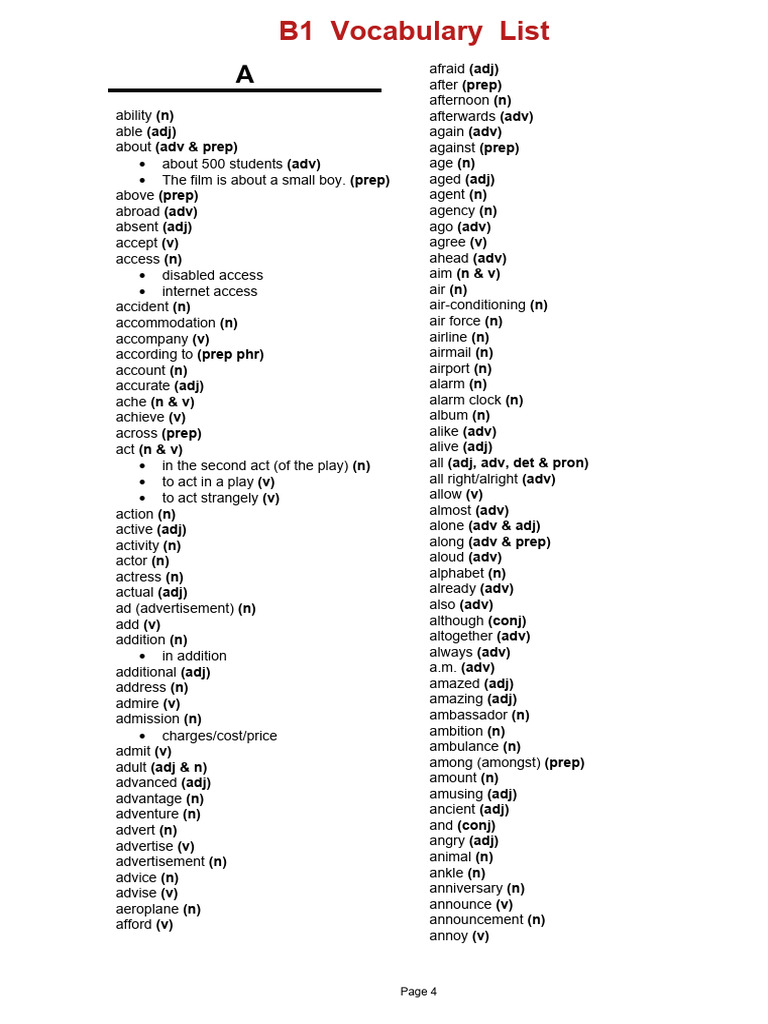 B1 VOCABULARY LIST (p.36-44) | PDF