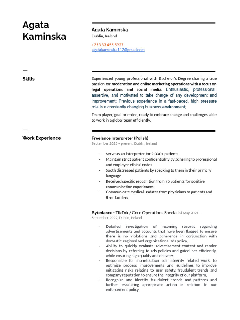 Agata Kaminska CV '24 | PDF