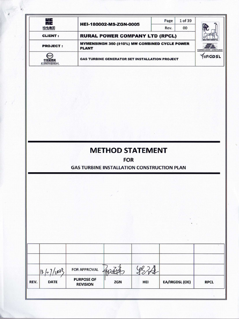 GT Installation Construction Plan | PDF | Screw | Turbine