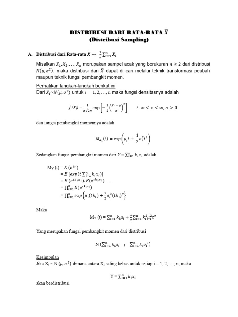 DISTRIBUSI DARI RATA-RATA X (Distribusi Sampling) | PDF
