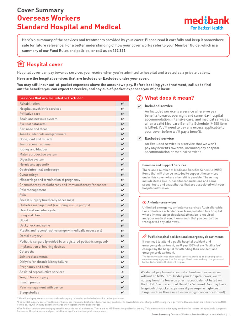 Medibank Overseas Workers Standard Hospital and Medical | PDF ...