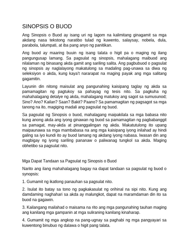 Sinopsis o Buod | PDF