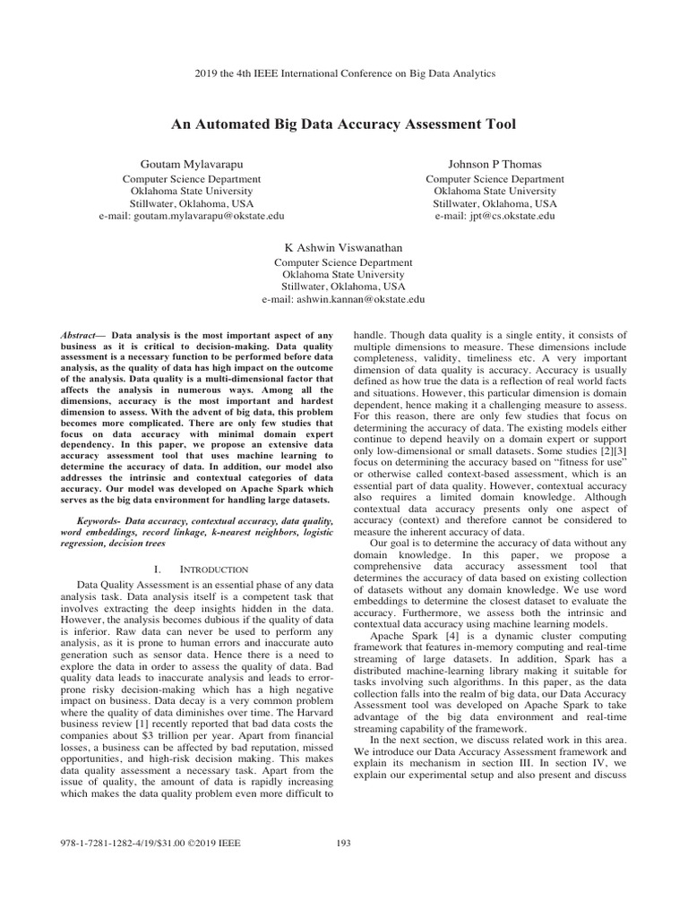 An Automated Big Data Accuracy Assessment Tool | PDF