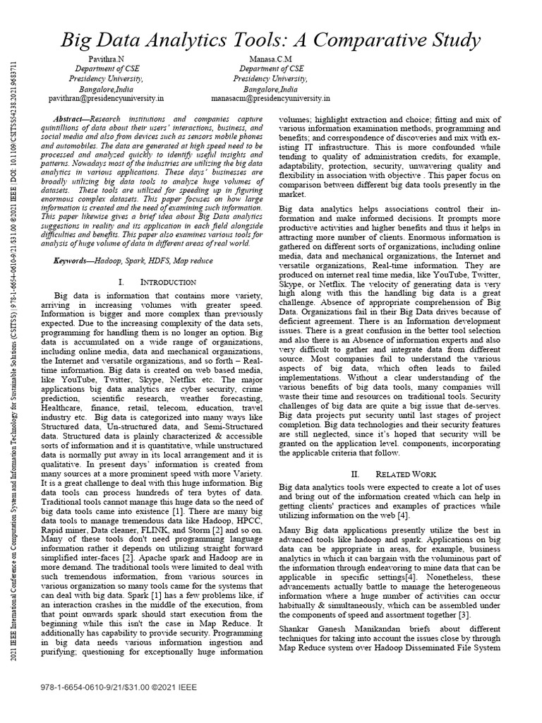 Big Data Analytics Tools A Comparative Study | PDF