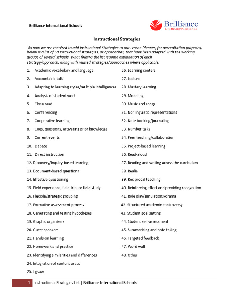 Instructional Strategies List | PDF