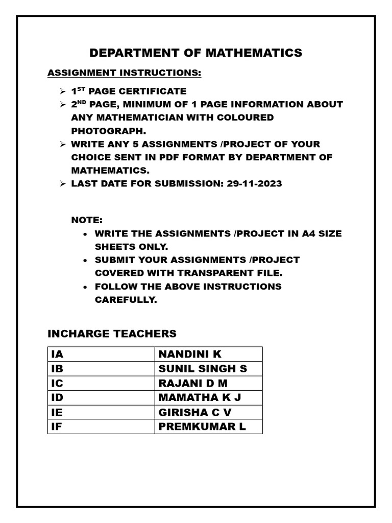 1 Pu Mathematics Assignment | PDF