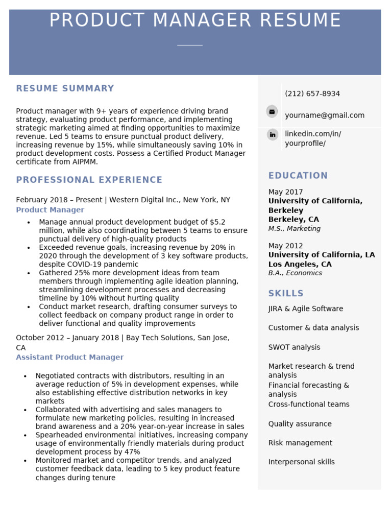 Product Manager Resume Example | PDF