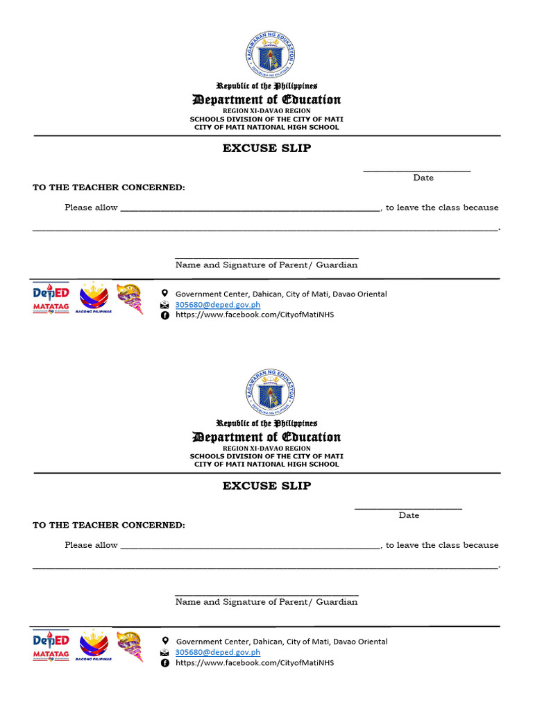 CMNHS Excuse Letter and Slip | PDF