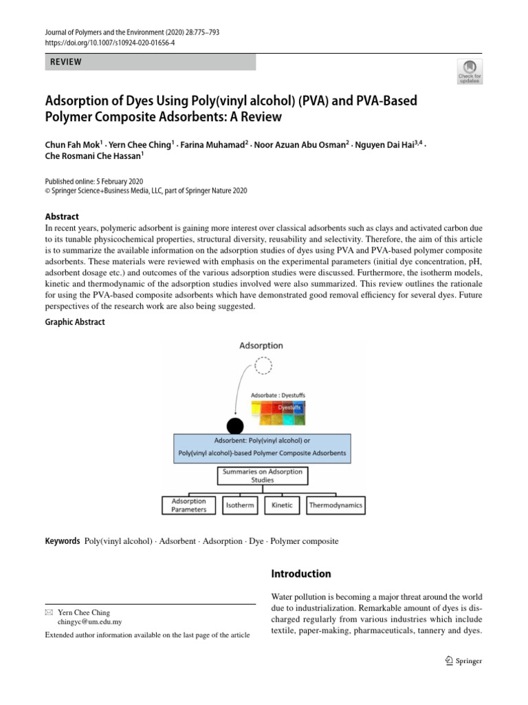Adsorption of Dyes Using Poly (Vinyl Alcohol) (PVA) and PVA Based Polymer Composite Adsorbents ...