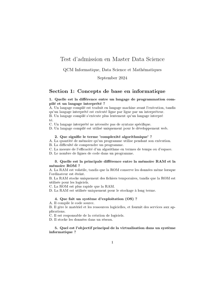 Qcm Admission Master Data Science | PDF