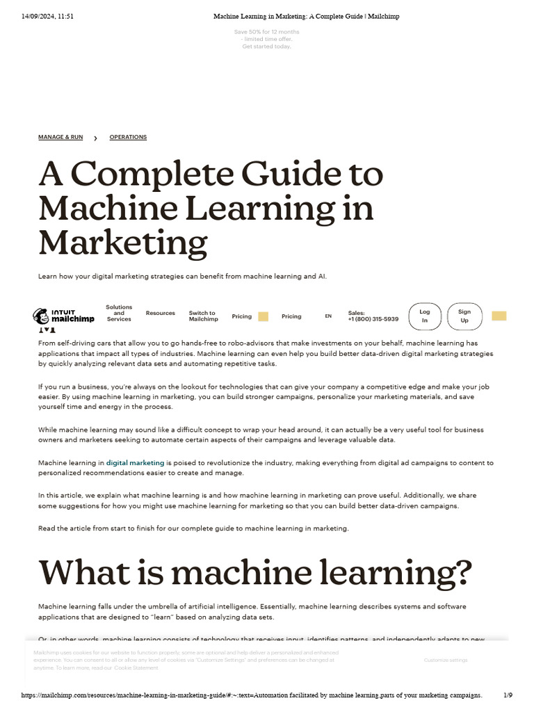 A Complete Guide To Machine Learning in Marketing: Manage & Run Operations | PDF