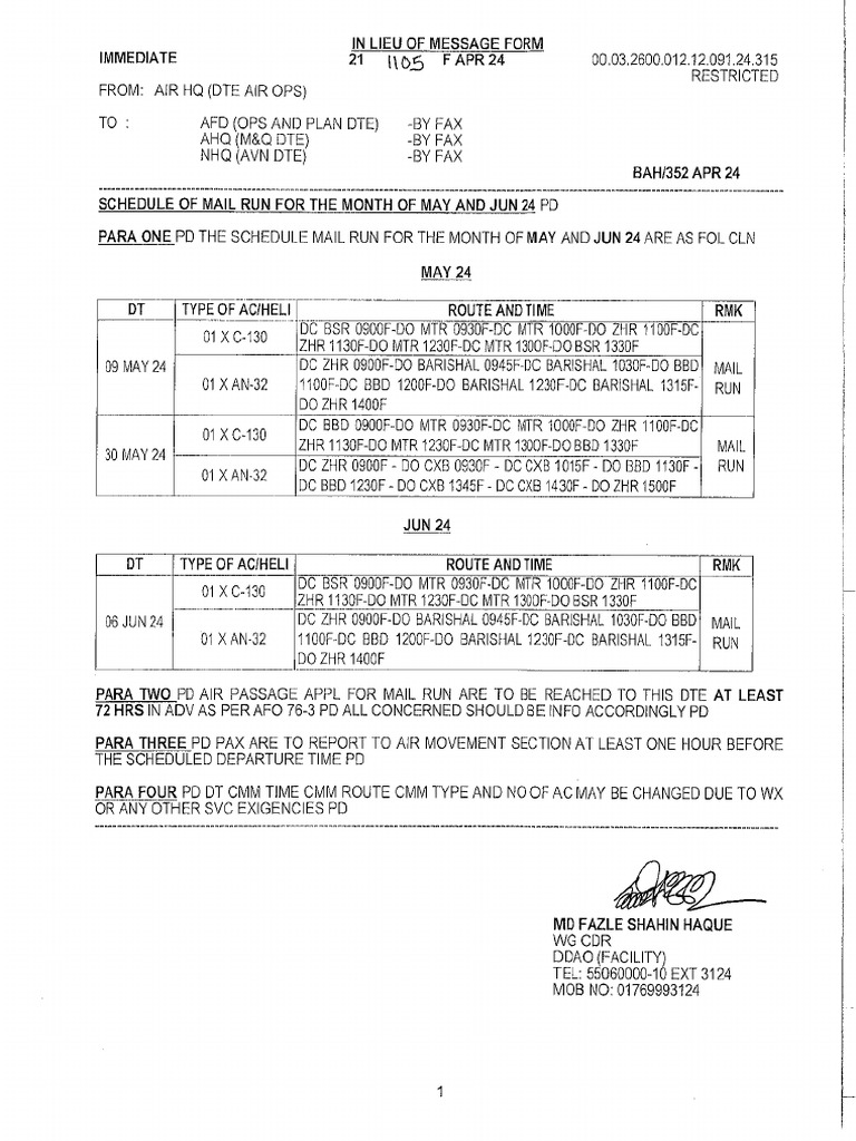 Mail Run Schedule For The Month of May and Jun 24 (Sister Service) | PDF