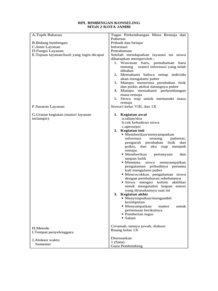 Satuan Layanan BK KLS Vii | PDF
